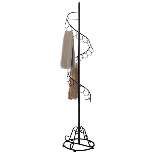 MyGift Black Metal Freestanding Scarf Hanger and Belt Display Holder Organizer with 25 Rings and Spiral Design, Decorative Shawl and Scarves Rack