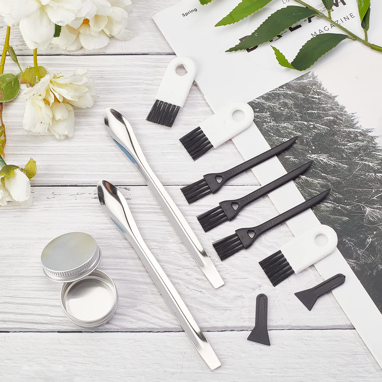 GORGECRAFT 23PCS Black Scrapers Brushes and Spoons Kit for Grinder Including Pollen Scraper Plastic Cleaning Brush Stainless Steel Spatula Micro Scoop Aluminium Tin Cans for Grinder