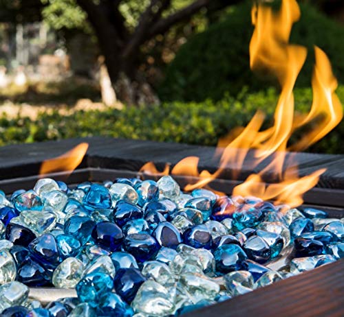 Chilli Cosmos Fire Glass Diamond 1 InchFire Pit Glass Rocks for Propane or Gas Fire Pit (10 Pounds White/Cobalt Blue/Margarita Azura Blue Blend) Gift Package