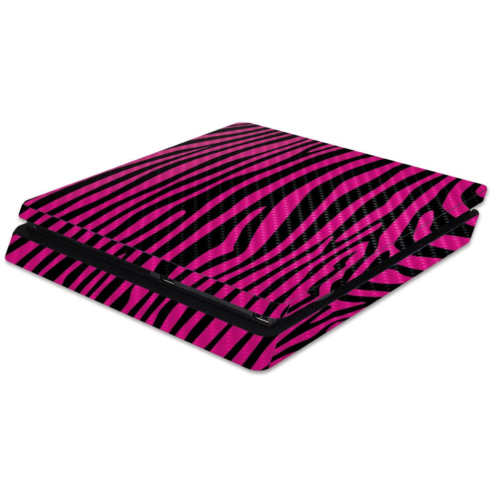 MightySkins Carbon Fiber Skin for Sony PS4 Slim Console - Pink Zebra | Protective, Durable Textured Carbon Fiber Finish | Easy to Apply, Remove, and Change Styles | Made in The USA