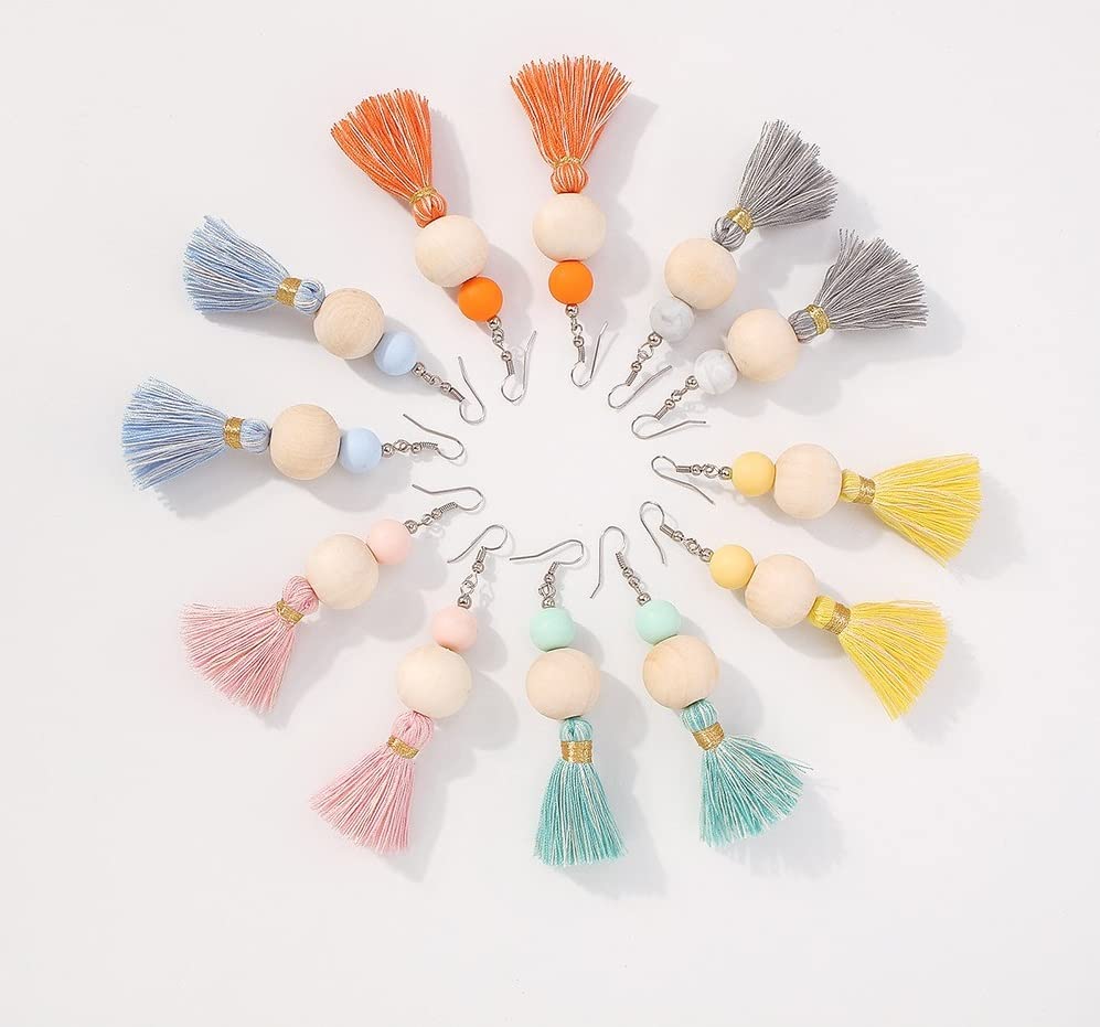 Boho Fringe Earrings Set Long Thread Tassel Earrings Fan Long Shape Tassel Drop Earring Set for Women Girls-Orange