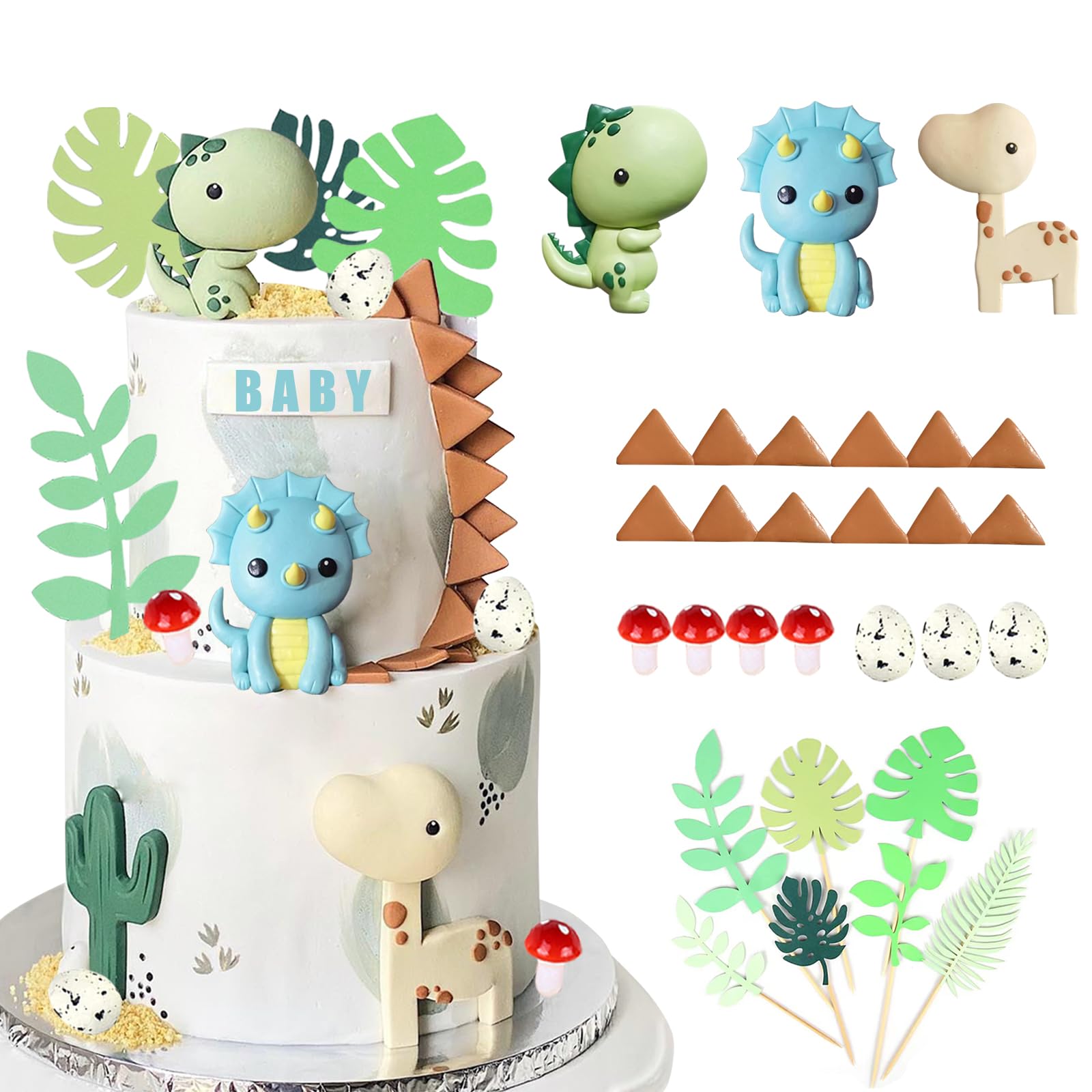 Baby Dinosaur Cake Toppers Dinosaur Cake Decorations Dinosaur Birthday Cake Toppers for Baby Shower Boy Girl Birthday Dinosaur Themed Party Supplies (21 PCS)