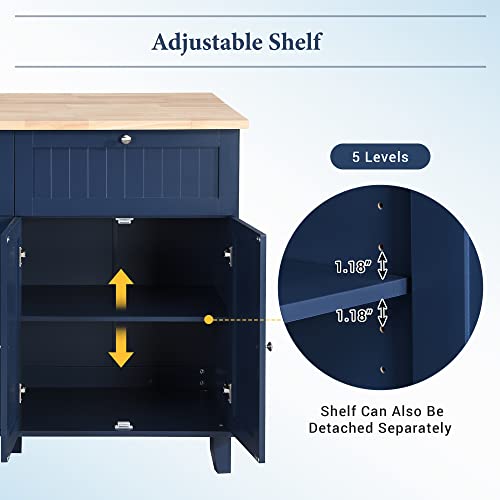 CKLMMC Farmhouse Kitchen Island Set with 2 Stools and Drop Leaf Dining Table with Storage Cabinet, Drawers and Towel Rack for Small Place (Blue+Black+Brown*)