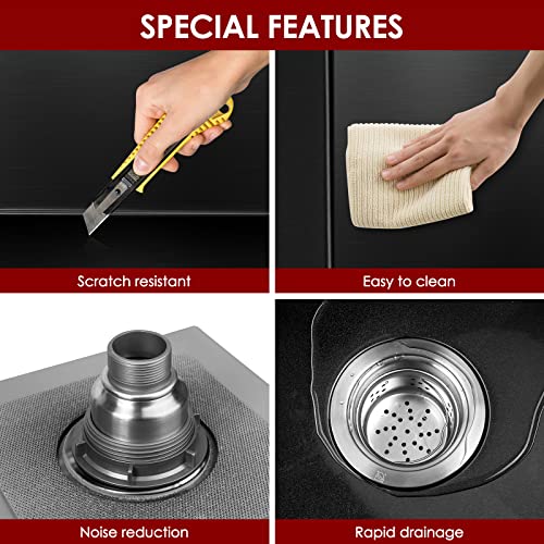 BURCHAIN 17 x 15 Inch Drop in Kitchen Sink Top mount Bar Sink 16 Gauge Stainless Steel Single Bowl Workstation with Sink Protector (Black)