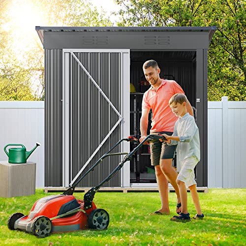 DWVO Outdoor Storage Shed 5x3FT, Heavy Duty Metal Tool Sheds Storage House with Single Lockable Door & Air Vent for Garden, Patio, Lawn to Store Bikes, Trash Bins, Tools, Lawnmowers,Dark Gray