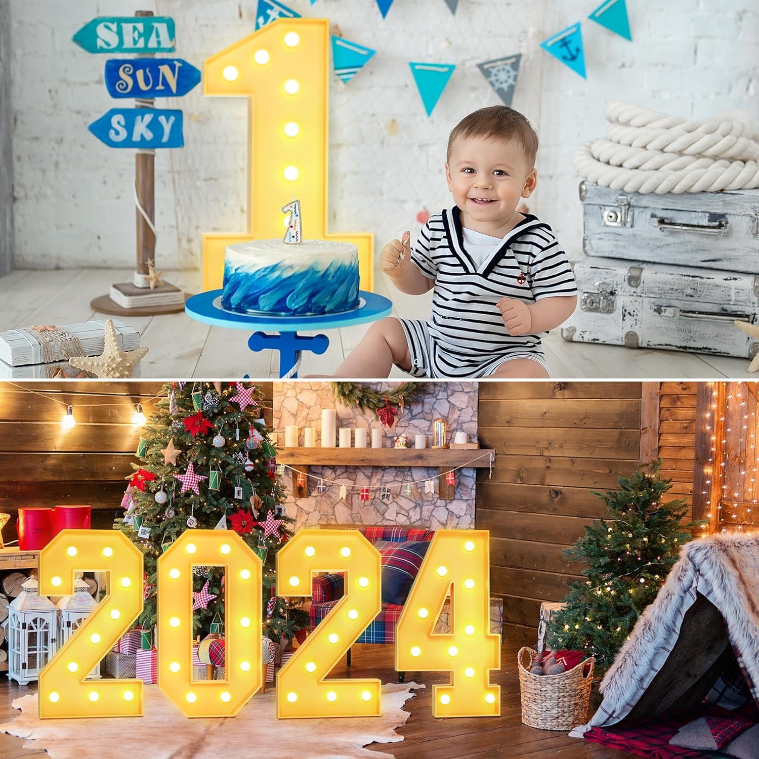 Foaky 3FT Marquee Numbers,Large Light Up Numbers,Giant Marquee Light Up Numbers for 1st Birthday Party Decorations,Pre-Cut Foam Board Kit,Anniversary Decor (1,3FT)
