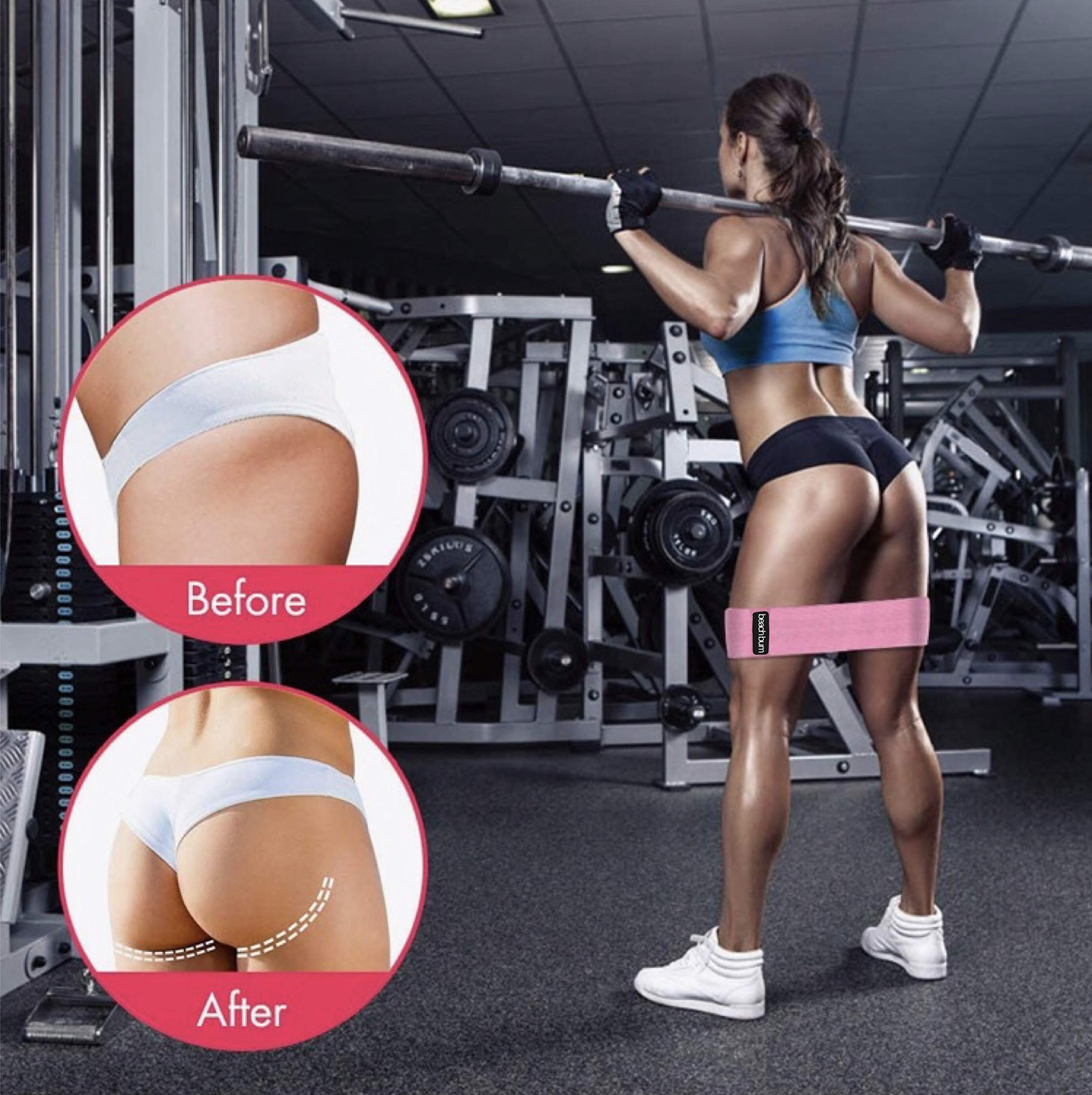 BEACH BUM Resistance Bands for Legs and Butt, Fabric Booty Bands, 3-Set Exercise Bands for Toning, Sculpting, Strength Training, Fitness, Squats, Lunges, Pilates, Yoga, Stretching, Glutes, Abs, Hips