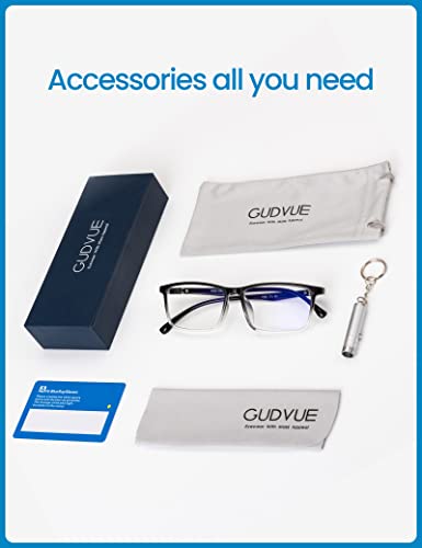 GUDVUE Blue Light Glasses for Men Rectangle Computer Glasses Gaming Eyeglasses, Black/Crystal PRO