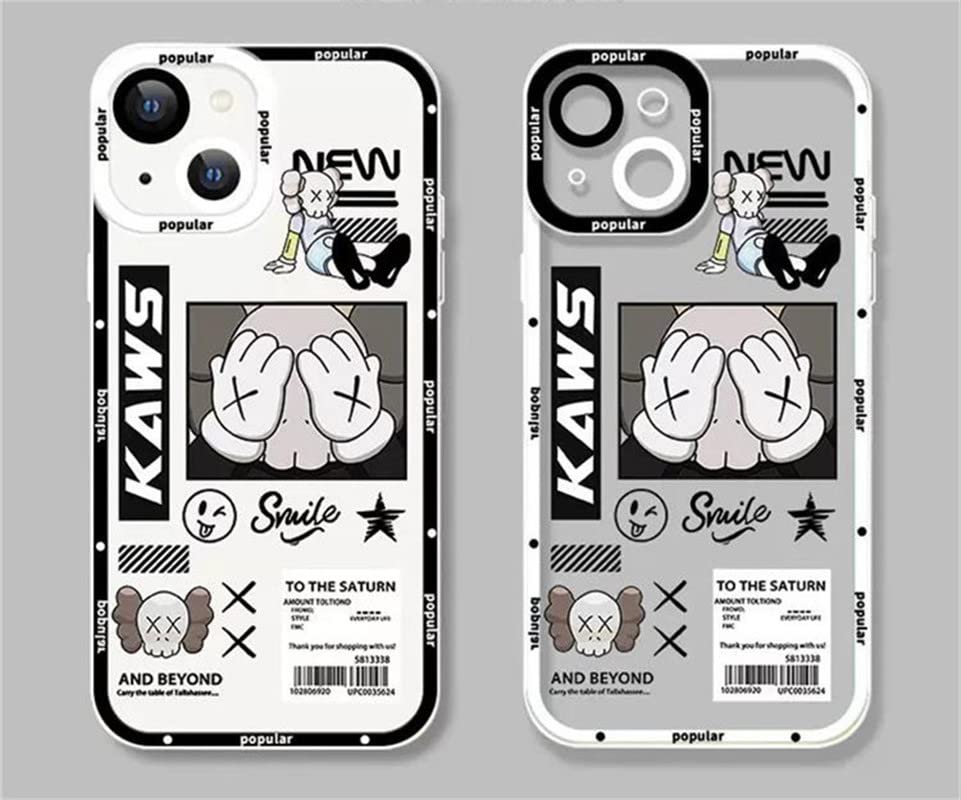 Cool Clear Case Compatible with iPhone 13 Mini for Mens and Womens,Clear Case with Cartoon Street Fashion Pattern Design Slim Soft Silicone Protection Phone Cover (White,13 Mini)