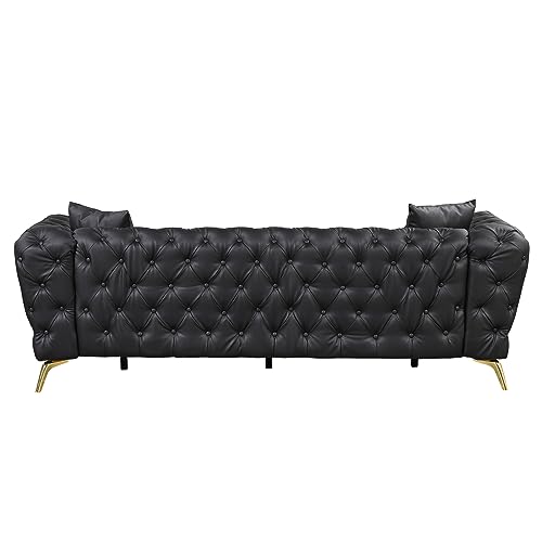 P PURLOVE Modern 3 Seater Sofa with Sturdy Metal Legs, PU Upholstered 3 Seater Sofa with Button Tufted Back, 3 Seater Sofa Couch for Living Room,Bedroom, Small Space, Black
