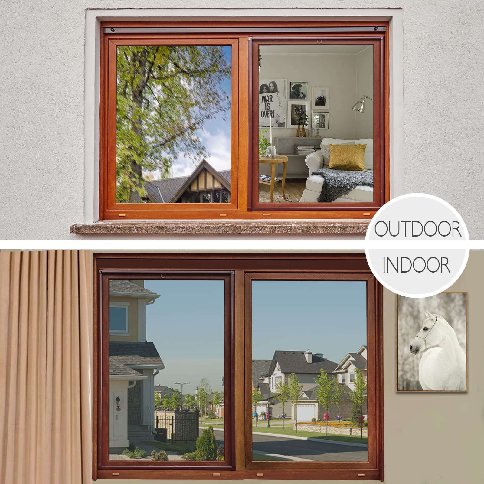 HIDBEA One Way Window Film Non-Adhesive, Heat Control Sun Blocking Daytime Privacy Glass Films, Reflective Self Static Cling Mirror Window Tint for Home (Silver, 35.4 Inch x 16.4 Feet)
