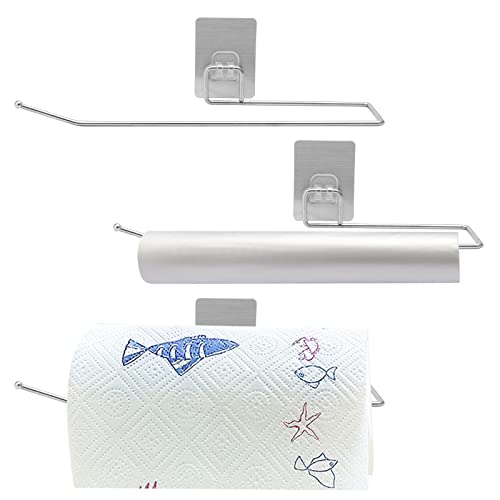 Diesisa Paper Towel Holder Under Cabinet, Adhesive Paper Towel Holder for Kitchen Paper Towel Rack & for Plastic Food Wrap, 11 inch Kitchen Roll Holder Under Cabinet - 3 Pack