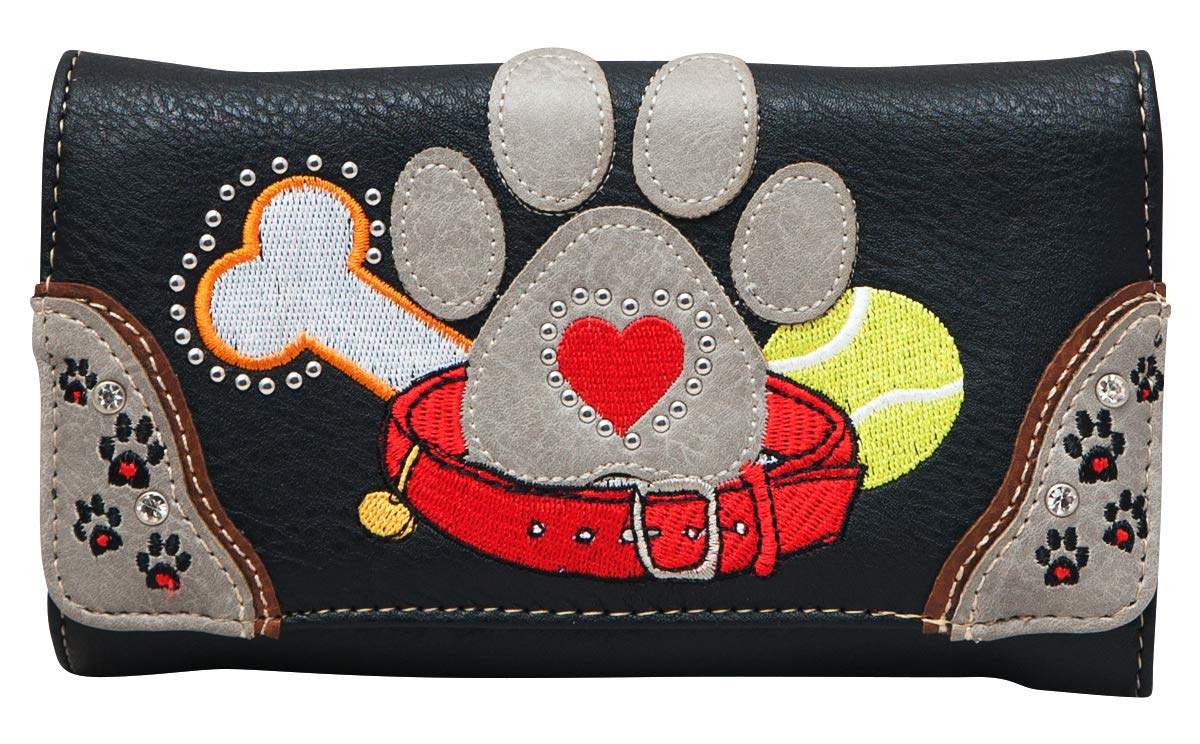 HW Collection Dog Paw Print Handbag Women Shoulder Purse Wallet Set Western Style (Black)