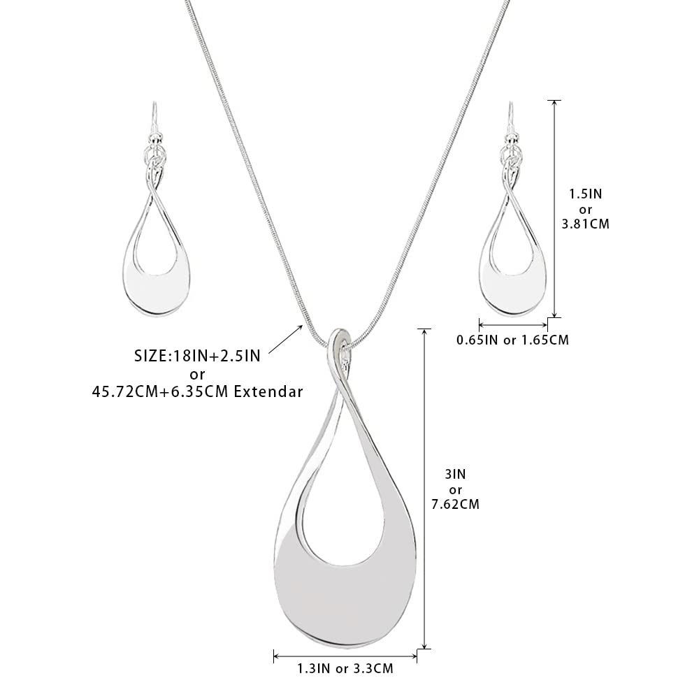 Madison Tyler Silver Classic Jewelry Collection | Teardrop Necklace with 18" Inch Snake Chain | Silver Earring Set (Teardrop Necklace Set)