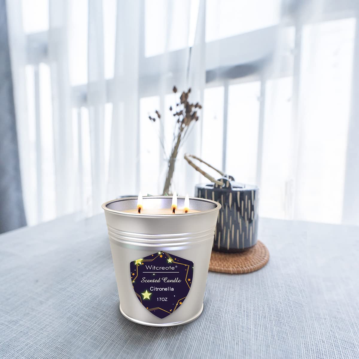 Wticreate Citronella Candles Outdoor Indoor 2 Pack 3-Wick Total 34Oz,Burn 200 Hours Long Lasting for Summer Garden,Party