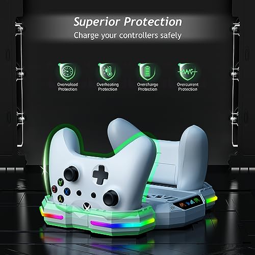 Cooling Stand with Controller Charging Station for Xbox Series S, ZAONOOL Dual Charger Dock & Cooling Fan for Console Accessories with 13 RGB LED Light, 2*Rechargeable Battery, Headset Hook & USB Port
