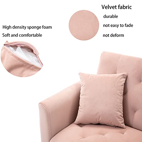 Convertible Sofa Bed Loveseat, Adjustable Couch Bed Folding Loveseat Bed Daybed Guest Bed, Modern Futon Sofa Bed Velvet Sofa,Small Love Seat Sofa for Living Room, (Pink)