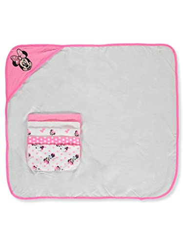 Cudlie Accessories Disney Baby Minnie Mouse Hooded Towel with 5 Piece Washcloth Set, Cute Face Print, GS71797 Pink One Size