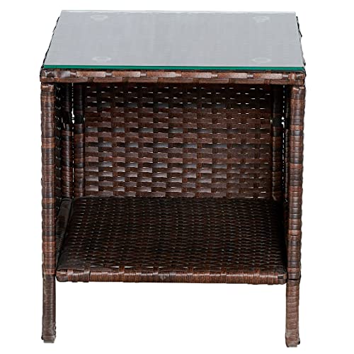 BTEXPERT Space Saving Outdoor Wicker Conversation 3 Piece Bistro Set Garden Patio Yard Porch Furniture Pe Rattan Two Chairs Cushions Side Storage Table Brown/Aqua Blue