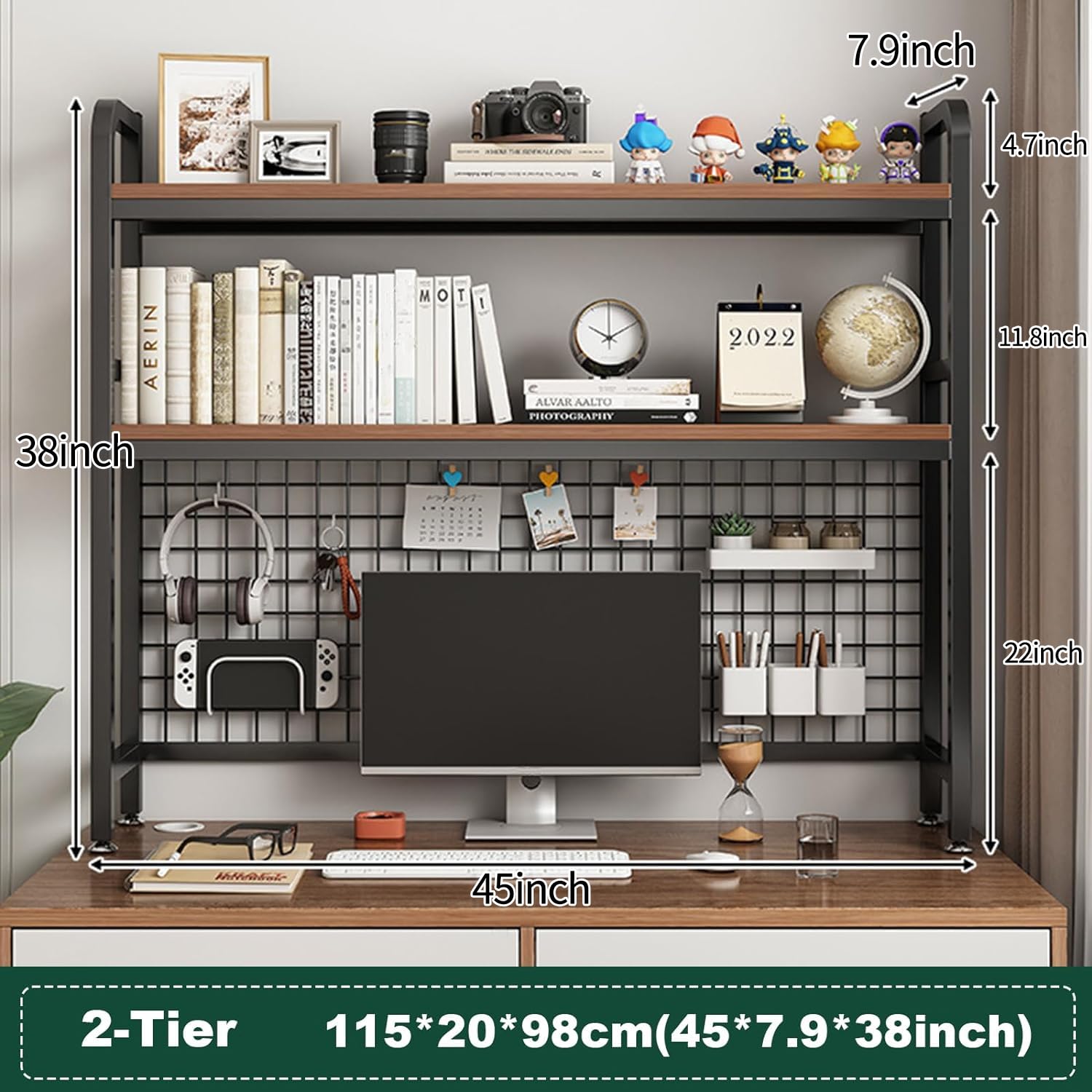 Desktop Bookshelf for Computer Desk, 2-Tier Multipurpose Wood Countertop Bookshelf, Wooden Desktop Bookcase, Multipurpose Desktop Shelf Bookcase for Dorm Office Home.