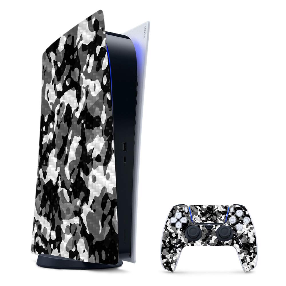 MightySkins Carbon Fiber Gaming Skin for PS5 / Playstation 5 Digital Edition Bundle - Black Modern Camo | Durable Textured Carbon Fiber Finish | Easy to Apply | Made in The USA