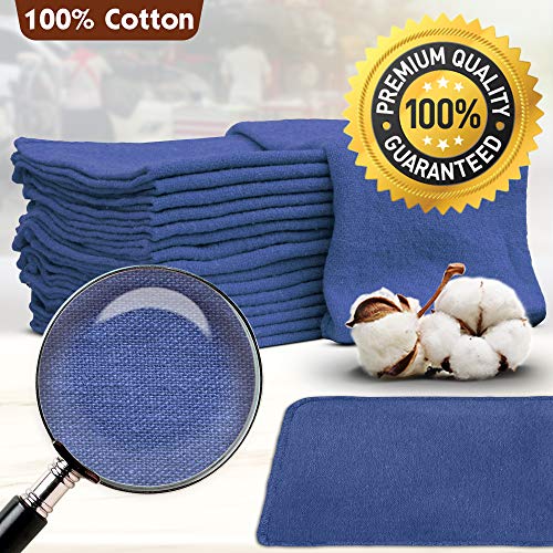 Nabob Wipers Auto Mechanic Shop Towels 25 Pack Shop Rags 100% Cotton Size 14"x14" Commercial Grade (25 Pack, Blue)