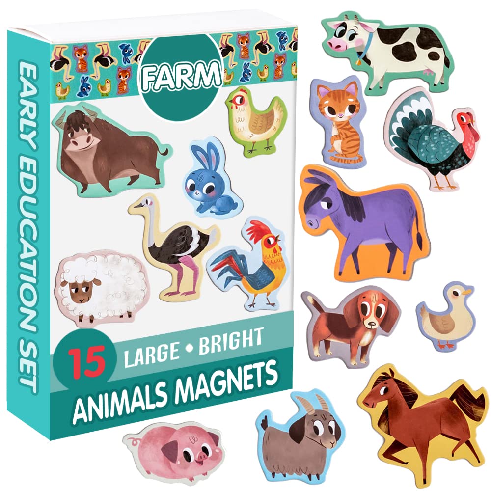 MAGDUM FARM animal magnets -real LARGE fridge magnets for toddlers- Magnetic EDUcational toys baby 3 year old baby LEARNing magnets for kids- Speech development toys - Kid magnets for Magnetic THEATRE