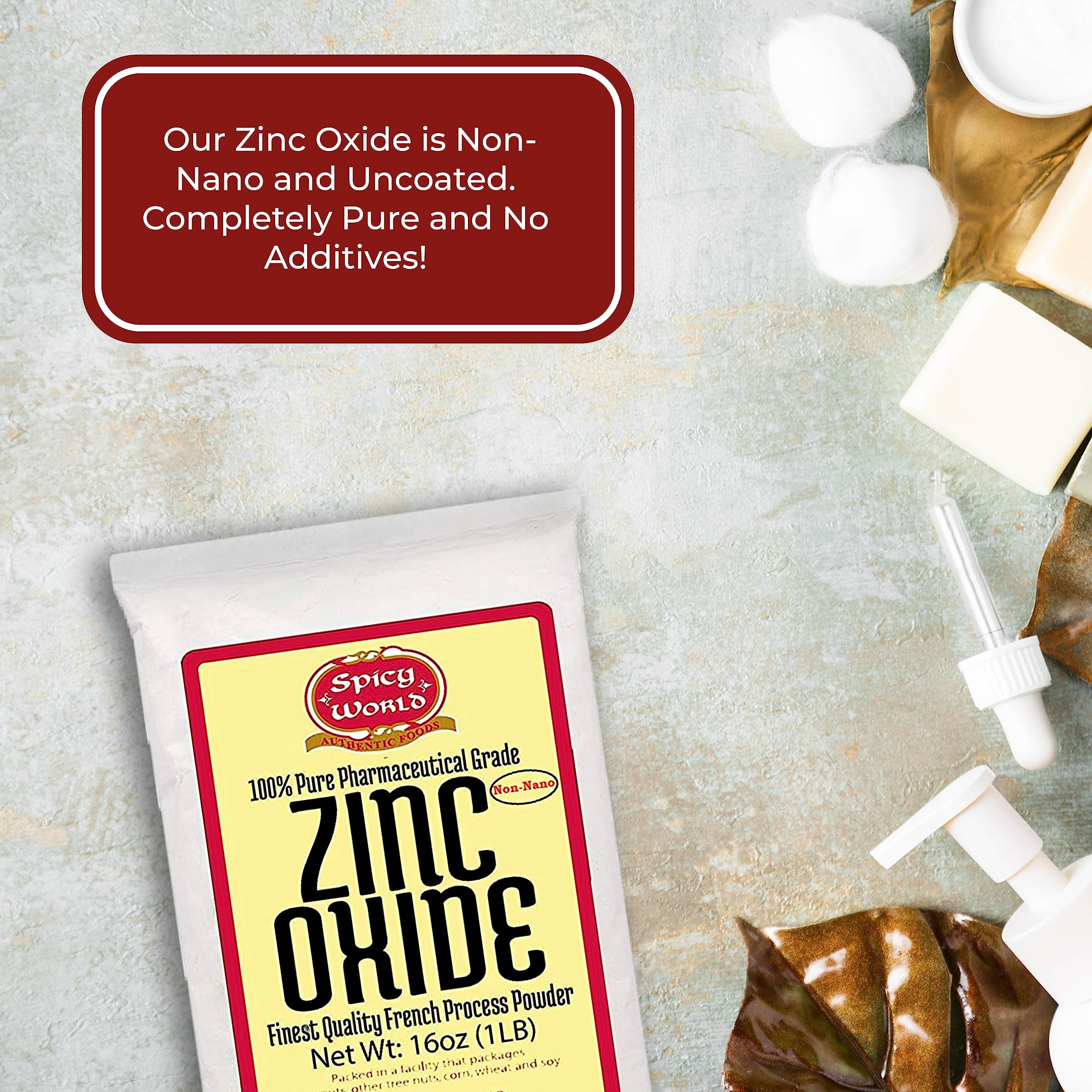 Spicy World Zinc Oxide 1 Pound Bag - NON NANO Uncoated - 100% Pure Pharmaceutical Grade - Perfect for Sunscreen, Lotions, Creams
