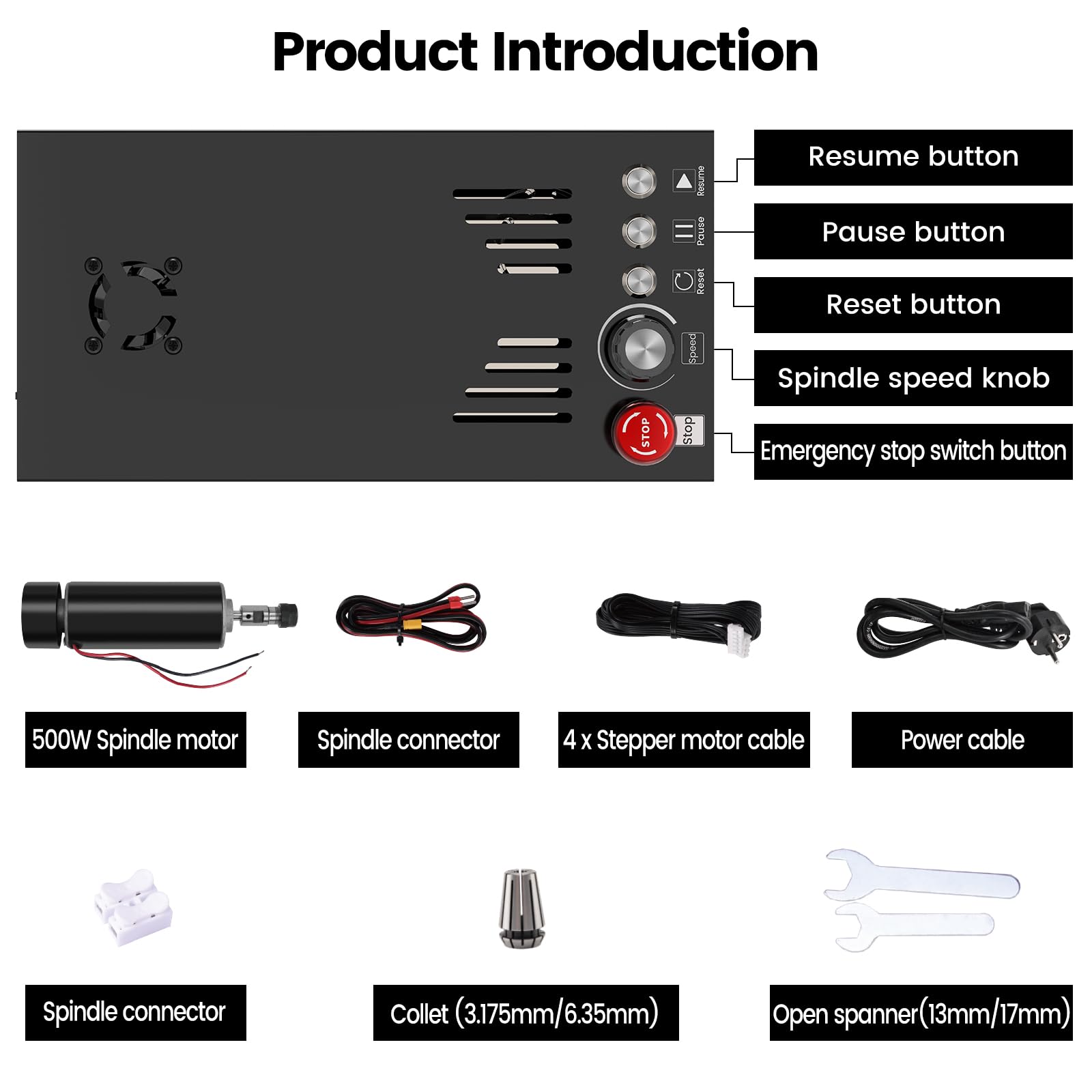 CNC 500W Spindle Motor Kit, CAMXTOOL 11000RPM Spindle Integrated Control Box Motor Speed Adjustment Button, For 3020PLUS, 4540, 3018MAX, DIY Engraving, CNC Engraving, CNC Drilling