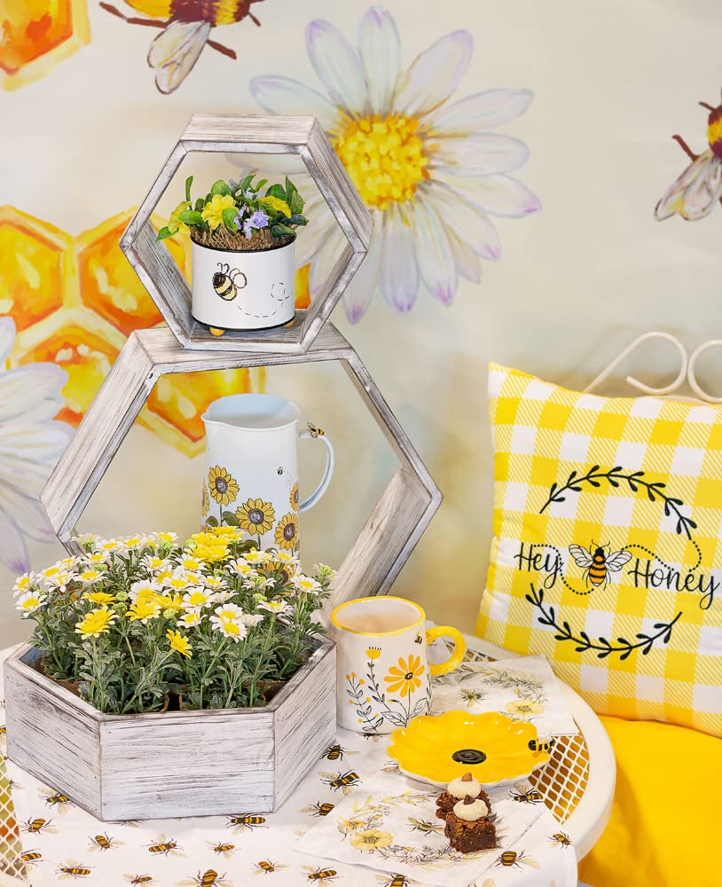 Boston International Serving Plate Everyday Ceramic Tableware, 6-Inches Round, Sunny Bee Sunflower