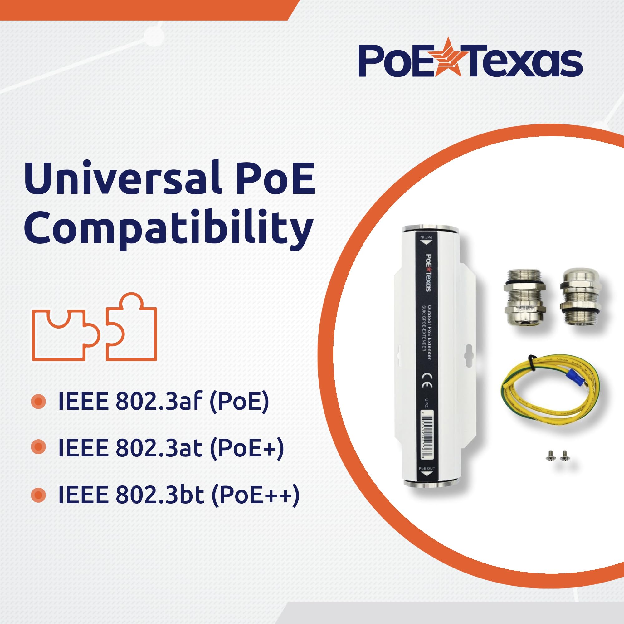 PoE Texas PoE++ Extender - Outdoor PoE Repeater - IP67 Waterproof and Direct Burial Capable - High-Speed Ethernet Booster Extends Power and Gigabit Data Range by 100m - IEEE 802.3bt/at/af Compliant
