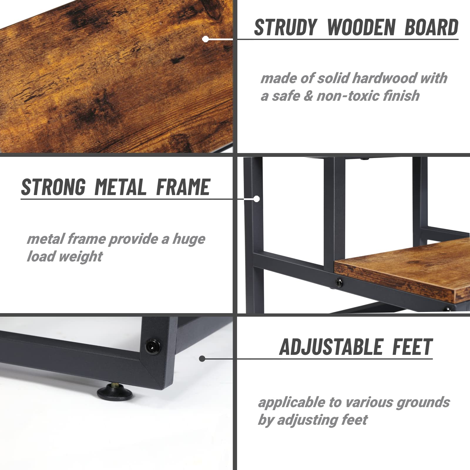 LIANTRAL Step Stools for Adults Kids, 2 Step Stool, Heavy Duty Steel & Sturdy Wide Pedal, Supports Up to 500lb, Foot Stool for Home, Office, RV - Rustic Brown