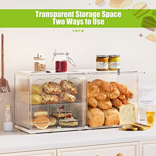 Double Layer Bread Box for Kitchen Countertop, Clear Bread Container, Large Bread Storage, Bread Boxes for Kitchen Counter