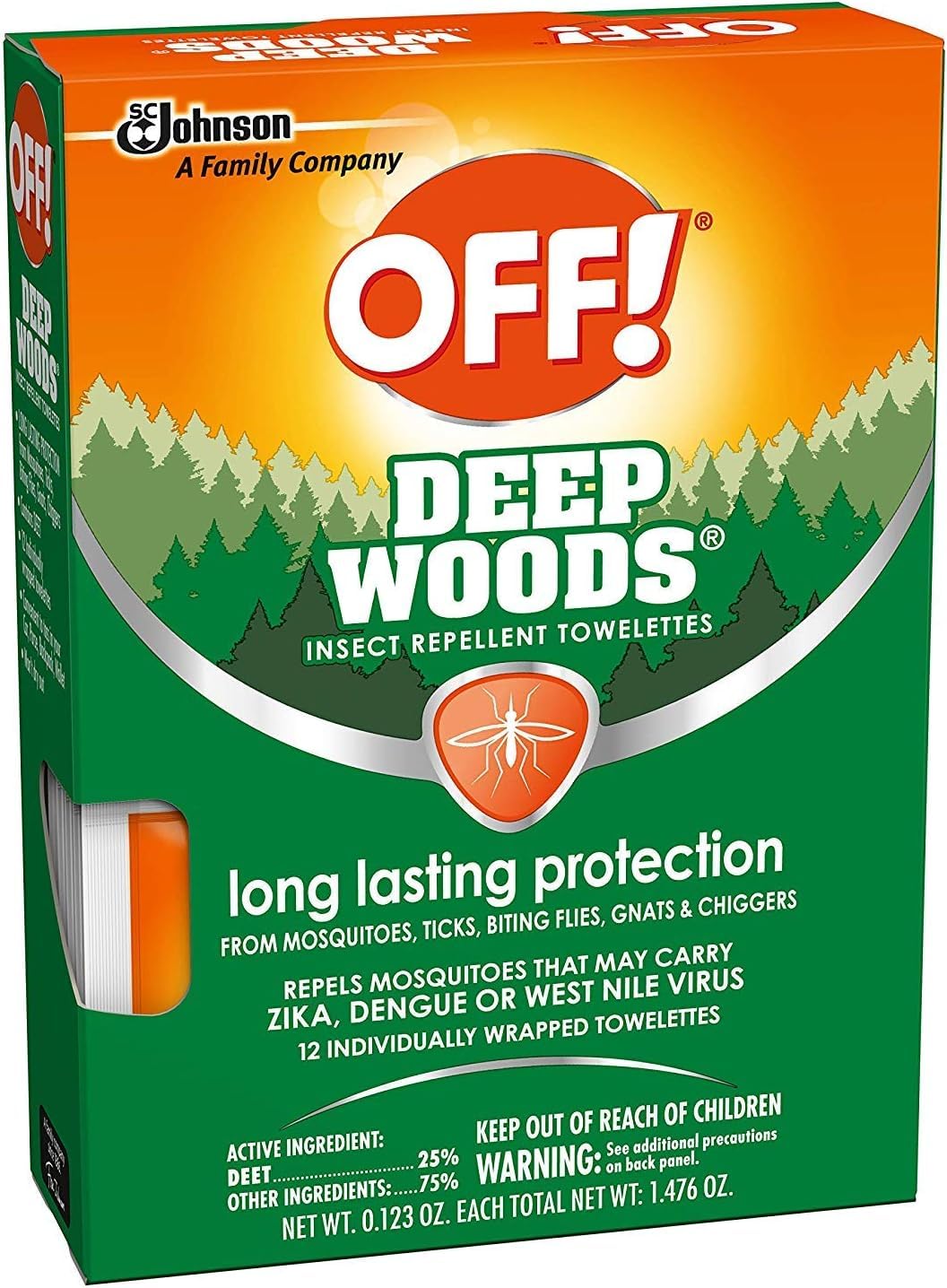 OFF! Deep Woods Insect Spray Towelettes, 12 Count (Pack of 8)