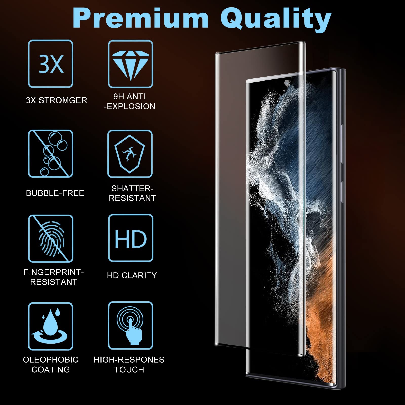 Coliary [2+2 Pack Galaxy S22 Ultra Screen Protector, 9H Tempered Glass, Ultrasonic Fingerprint Support, 3D Curved, HD Clear Scratch Resistant for Samsung Galaxy S22 Ultra 5G Glass Screen Protector