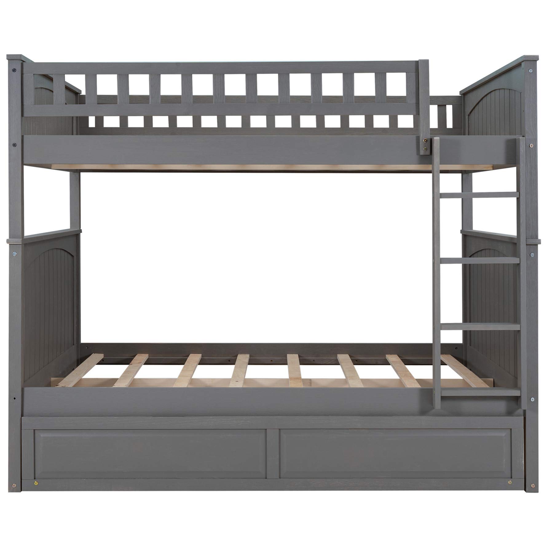 Harper & Bright Designs Full Over Full Bunk Bed with Trundle, Bunk Beds Full Over Full with Safety Rail & Ladder, Detachable Wood Full Bunk Bed Frame for Kids Girls Teens Adults ,Brushed Gray