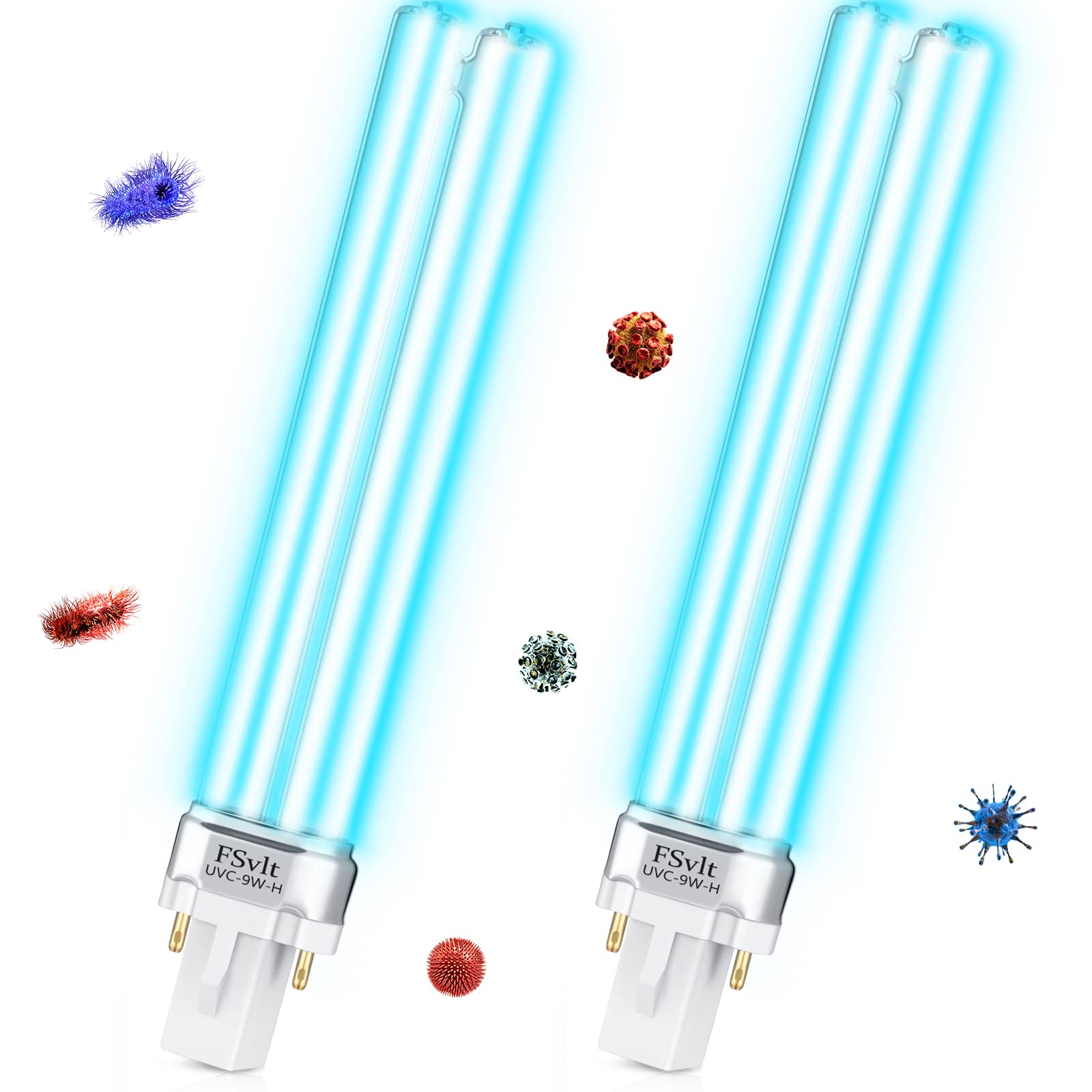 Kittmip 2 Pieces UV UV-C Light Bulbs 9W G23 Base Replacement Bulb for Outdoor Pond Clarifier Lamp Compatible with UVE9 CF400 CF500 UVCP-9 JUP-01 303B 304B D200 R18 R18D R2000