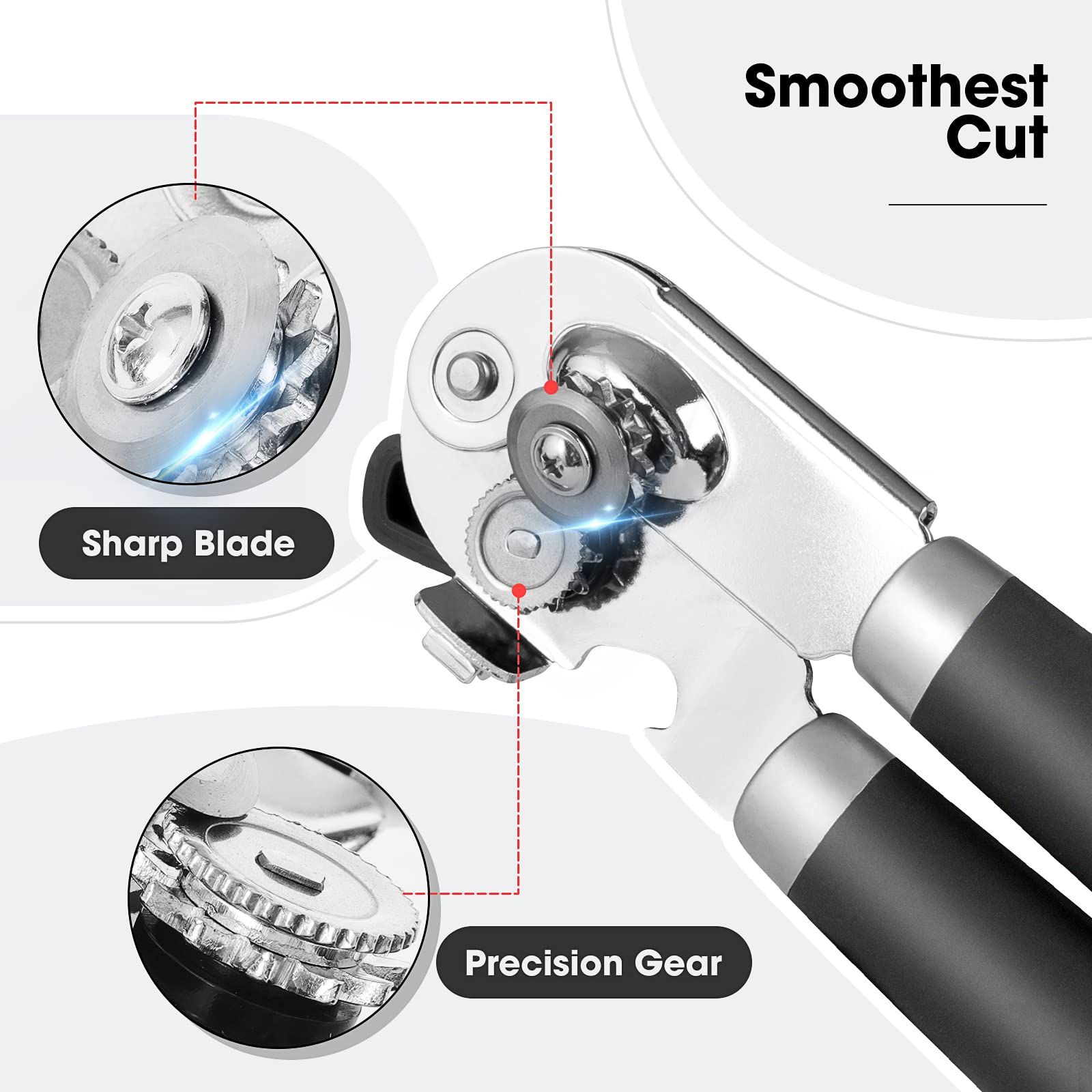 Can Opener Manual, Can Opener with Magnet, Hand Can Opener with Sharp Blade Smooth Edge, Handheld Can Openers with Big Effort-Saving Knob, Can Opener with Multifunctional Bottles Opener, Black