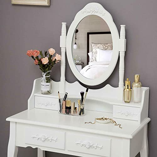 Dressing Table, 4 Drawers with Mirror Makeup Dressing Table Set White Bedroom Dressing Furniture, Small Vanity Table for Bedroom, White Vanity Desk,Small Vanity CYJCFCDUS