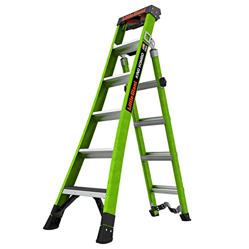 Little Giant Ladders, King Kombo 2.0 XT, Industrial, M6, 6 Ft. A Frame, 10 Ft. Extension, Fiberglass, Type 1AA, 375 lbs Weight Rating, (13936-071), Hi-viz Green