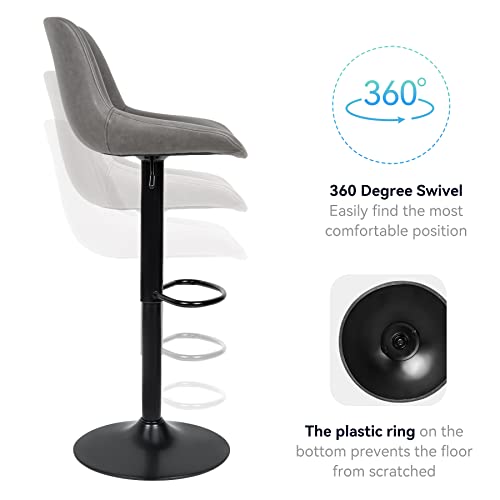 Nalupatio Bar Stools Set of 2 Adjustable Counter Height Morden Swivel Bar Stools with Backs Performance Fabric Seat Island Chairs for Home Kitchen Dark Grey