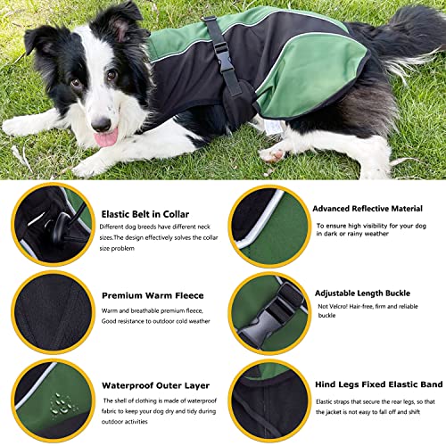 H.S.C.PET Reflective Dogs Raincoats Waterproof Shirts,Green Adjustable Puppy Lightweight Jacket, Doggie Windproof Warm Vest with Harness Hole