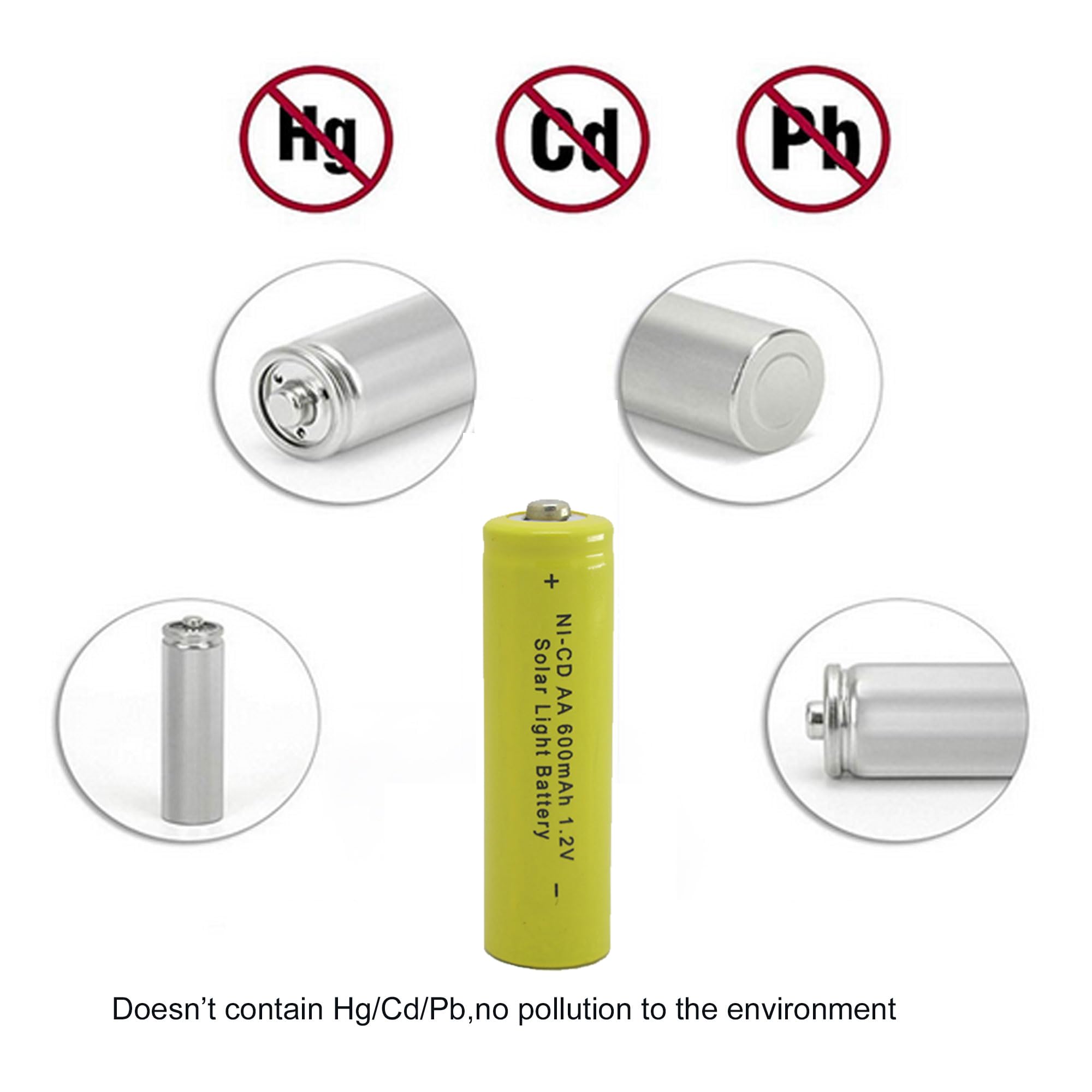 GEILIENERGY Solar Light Batteries AA Ni-Cd AA 600mAh 1.2V Rechargeable Batteries AA Rechargeable Batteries for Solar Lights Solar Lamp(Pack of 4)