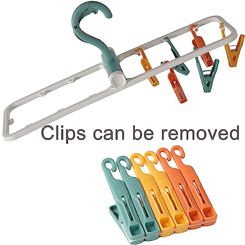 Foshine Clothes Drying Racks 2 Pack Grey Colour Small Folding Portable Underwear Hangers with Clips Socks 12 Clips 360° Rotatable Hook for Drying Towels Bras Baby Clothes Gloves Plast