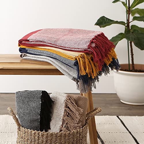 DII Striped Throw Collection Urban Cityscape Border, Barn Red