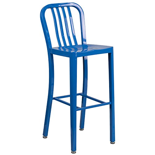 Flash Furniture Commercial Grade 30" High Blue Metal Indoor-Outdoor Barstool with Vertical Slat Back
