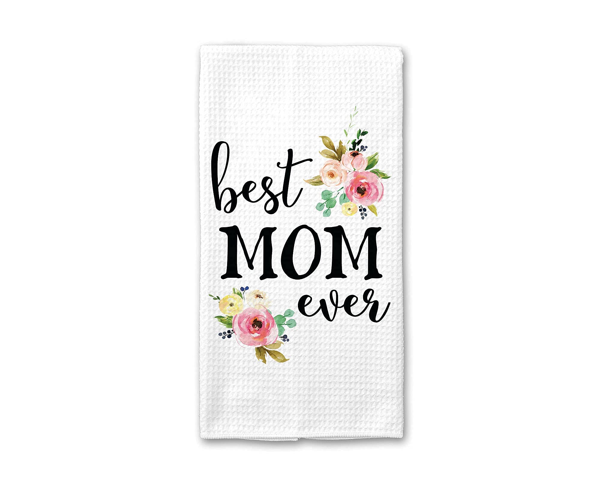 CANARY ROAD Best Mom Ever Towel | Waffle Weave Dish Towel | Mother Birthday Present | Gift for Mom | Mother's Day Gift | Mother Birthday Gift