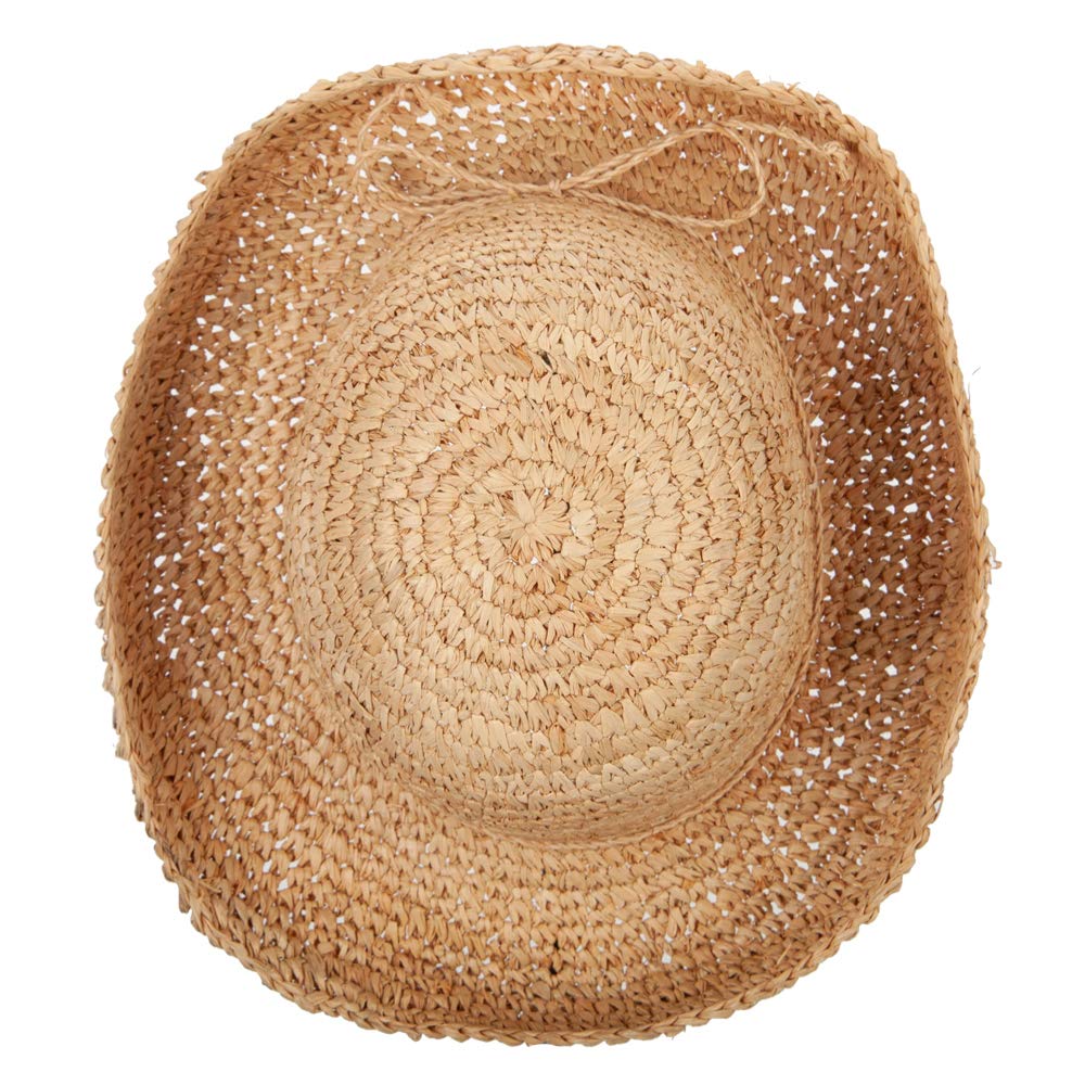 Jeanne Simmons Women's 3 Inch Turn Up Brim Straw Crochet Summer Bucket Hat - Raffia OSFM
