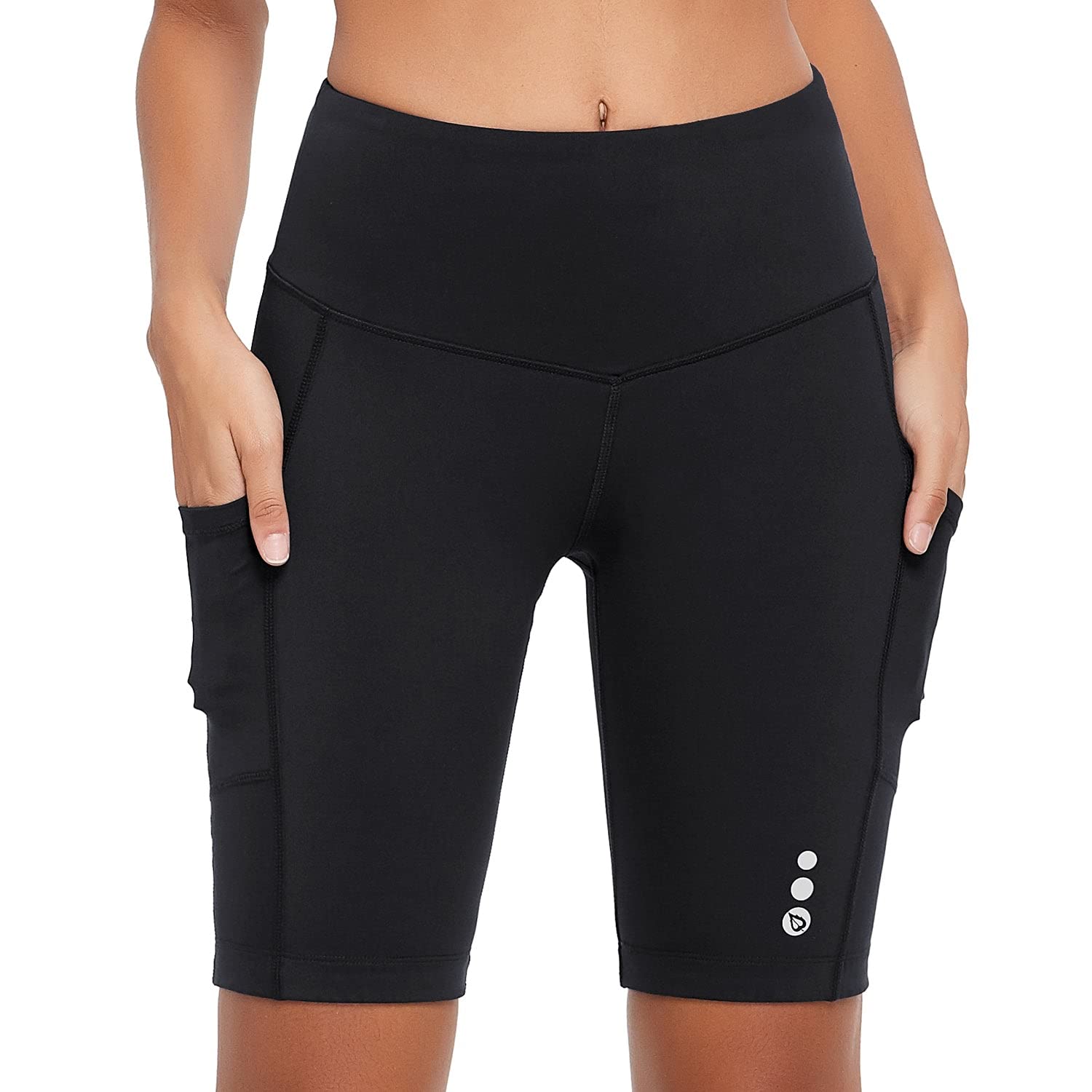 BALEAF Women's 9" Biker Shorts High Waisted Long Compression Running Workout Shorts Side Pockets UPF50+ Black L