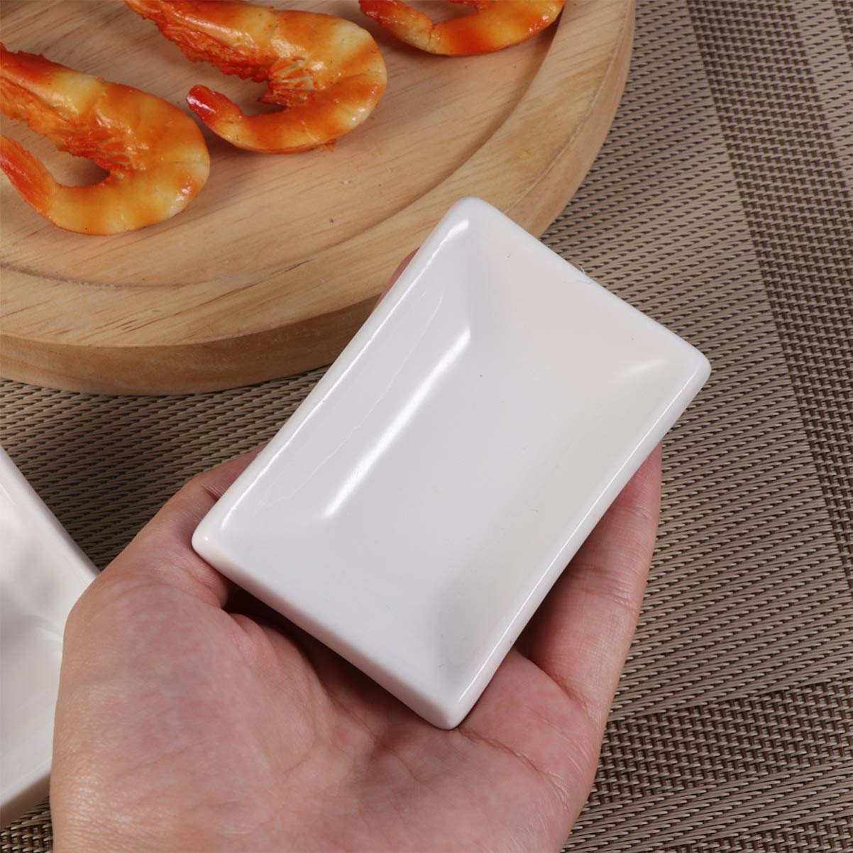 Cabilock 4pcs Sauce Dishes Ceramic Seasoning Dipping Bowl Rectangular Porcelain Saucer Appetizer Plate for Condiment Kitchen BBQ